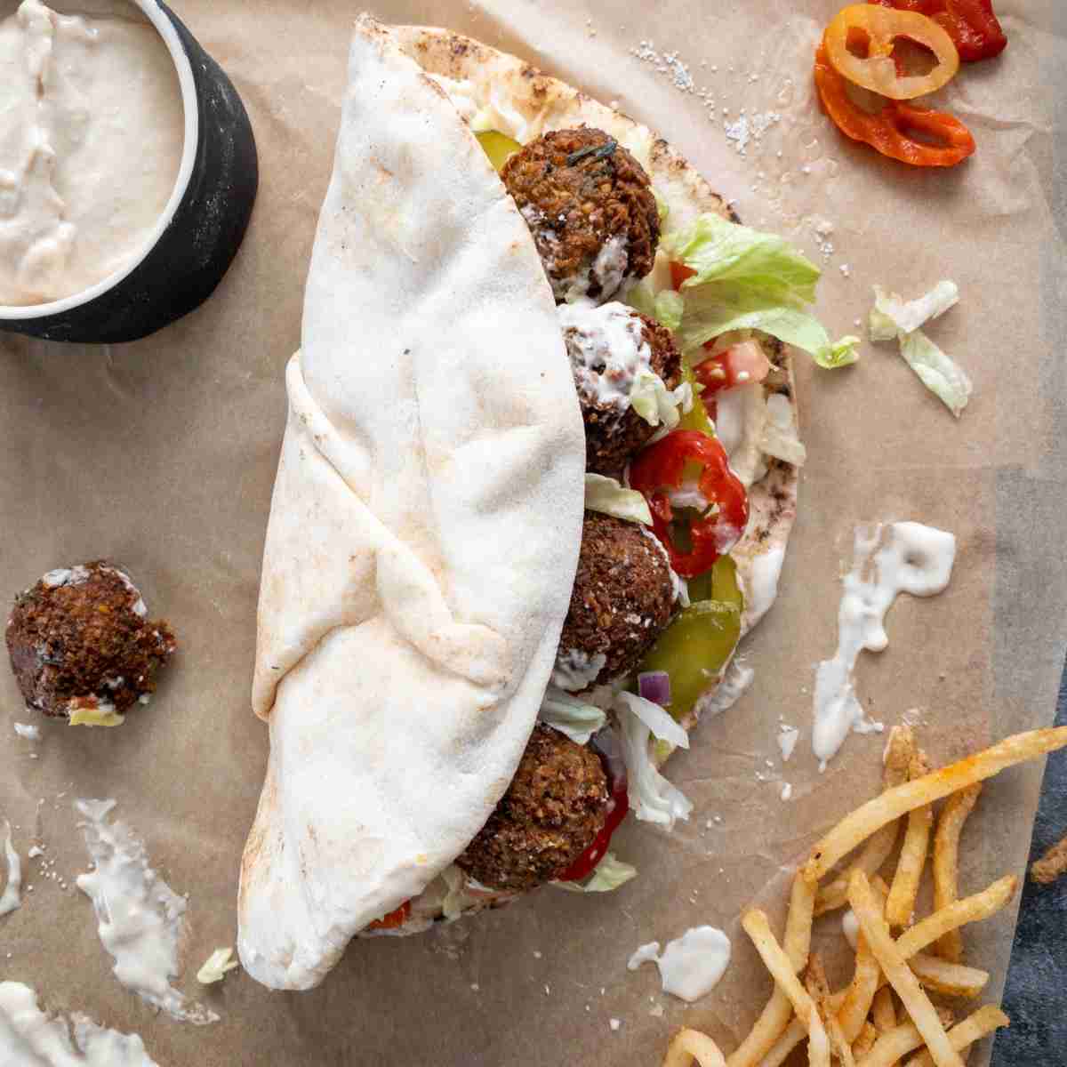 Falafel Wraps with Tahini Yogurt Garlic Sauce
