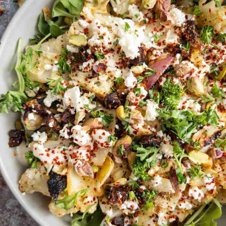 Charred Cabbage and Cauliflower Salad with Chickpeas & Tahini
