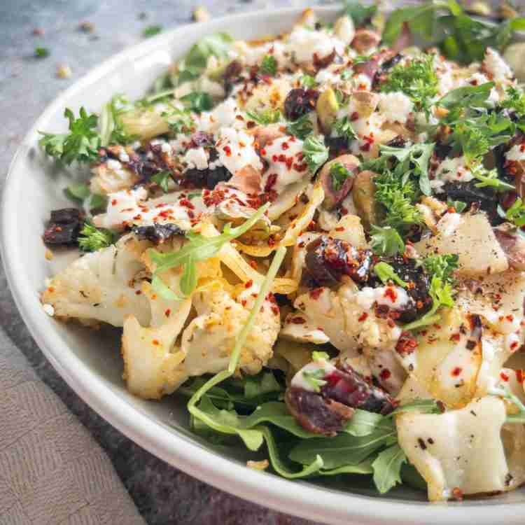 Charred Cabbage and Cauliflower Salad with Chickpeas & Tahini