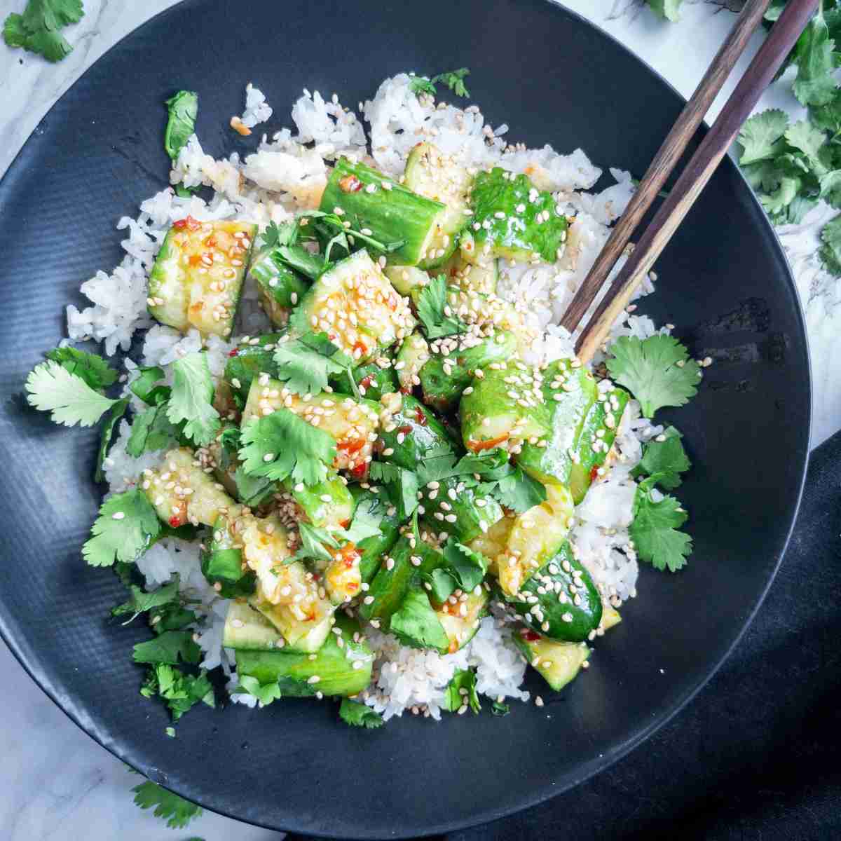 Smashed Cucumber Crispy Rice Salad