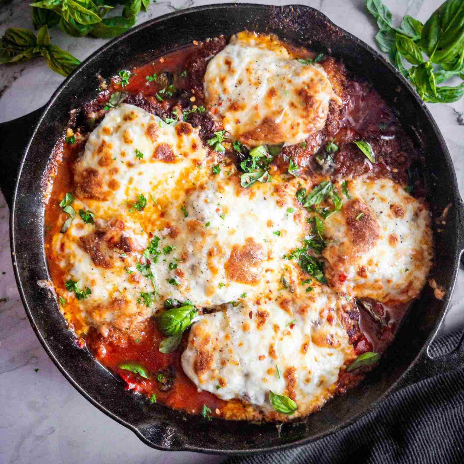 Cast Iron Chicken Parmesan - One Skillet. SO EASY.