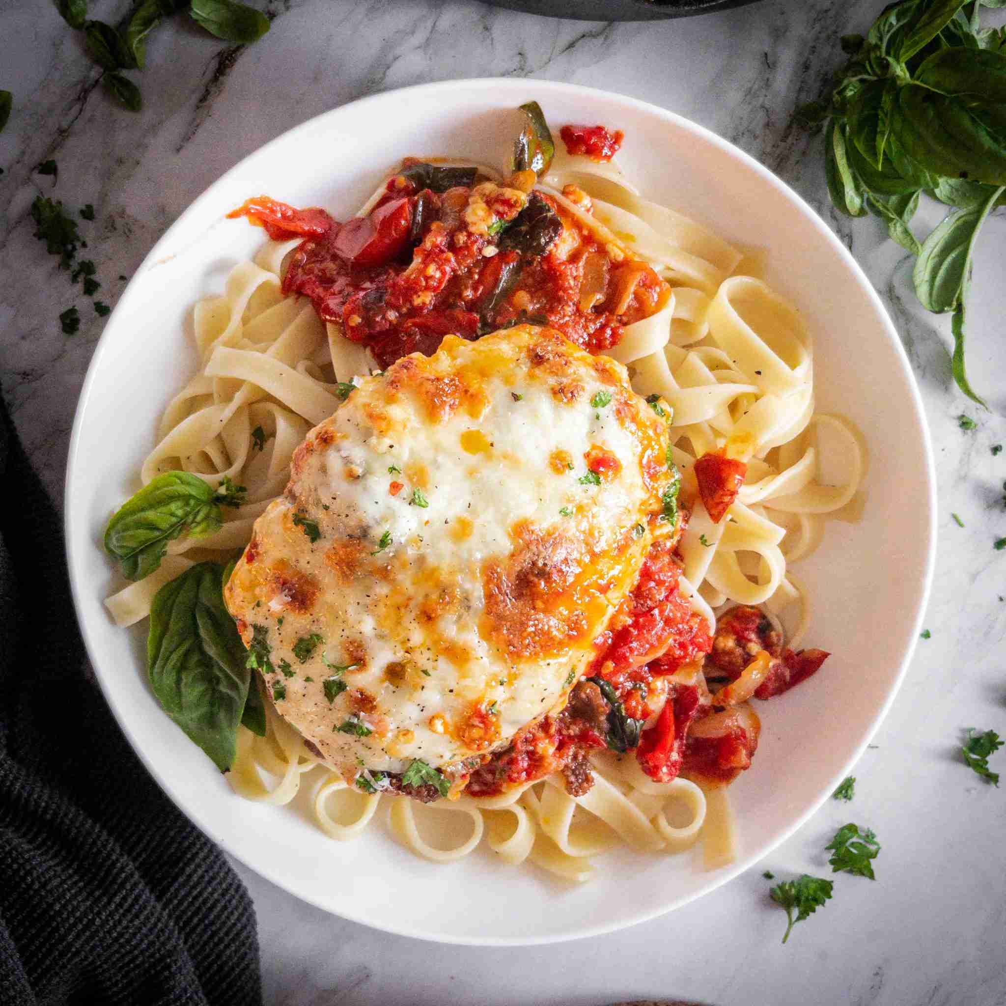 Cast Iron Chicken Parmesan - One Skillet. SO EASY.