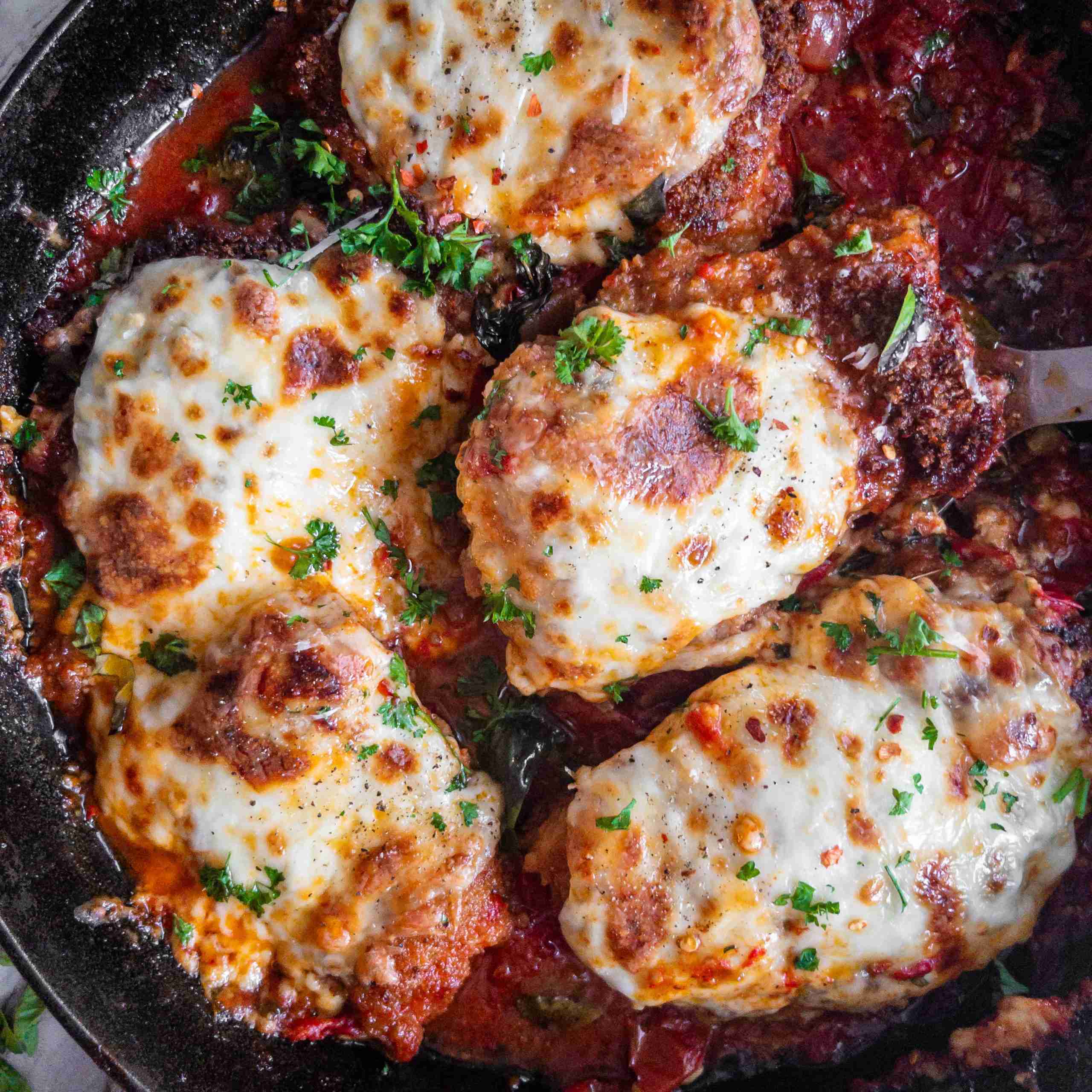 Cast Iron Chicken Parmesan - One Skillet. SO EASY.