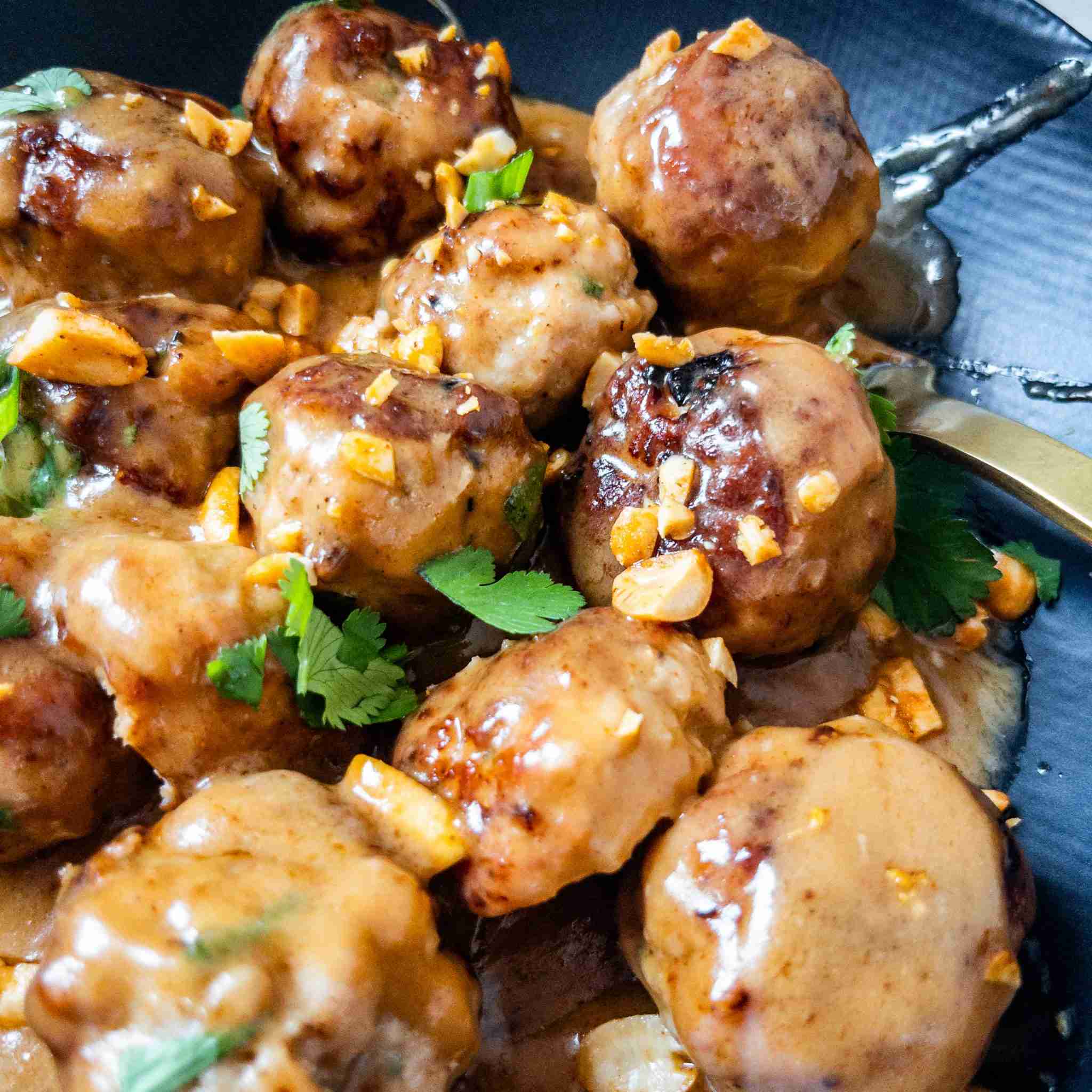 Ground Pork Meatballs - with Coconut Peanut Sauce. So Easy.