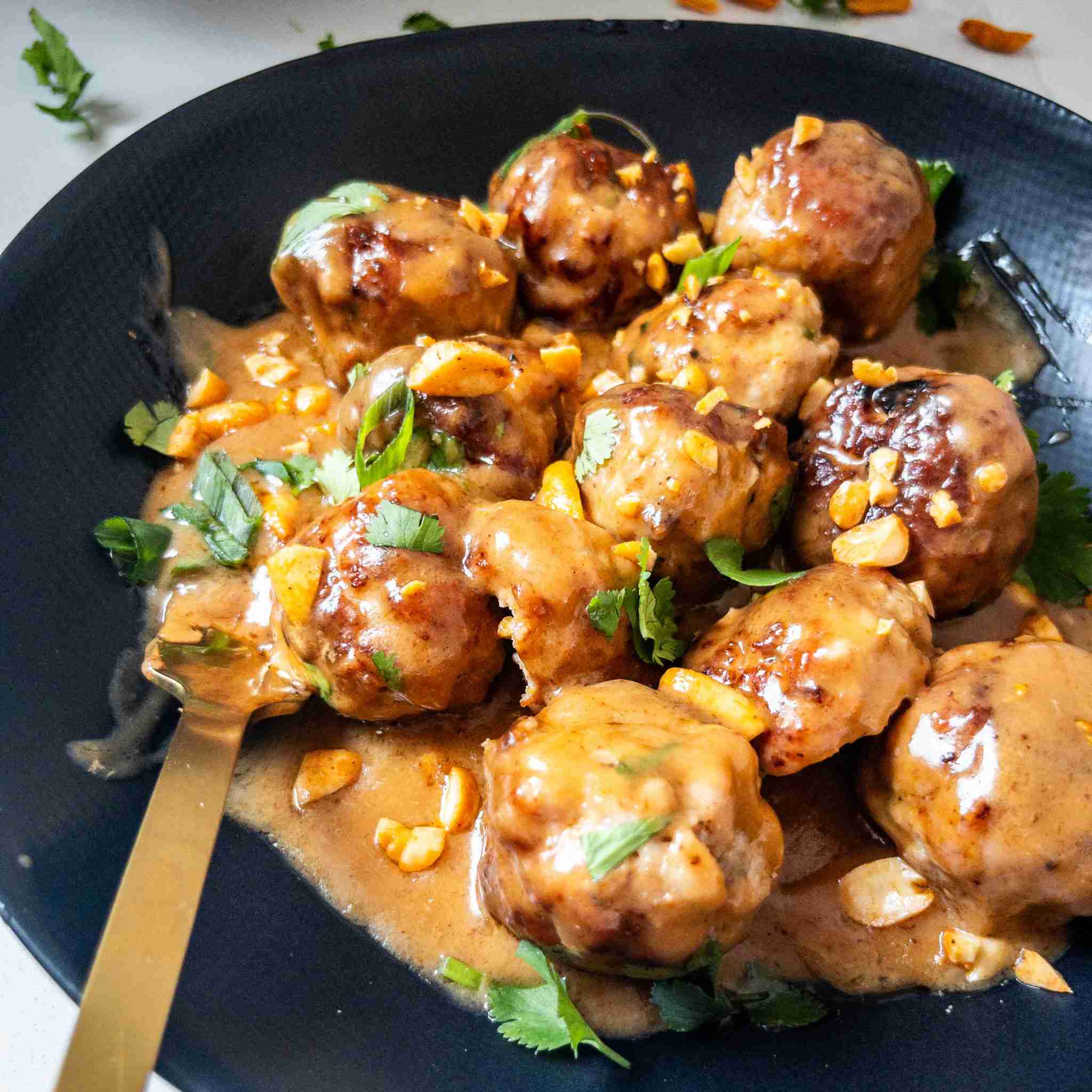 Ground Pork Meatballs - with Coconut Peanut Sauce. So Easy.
