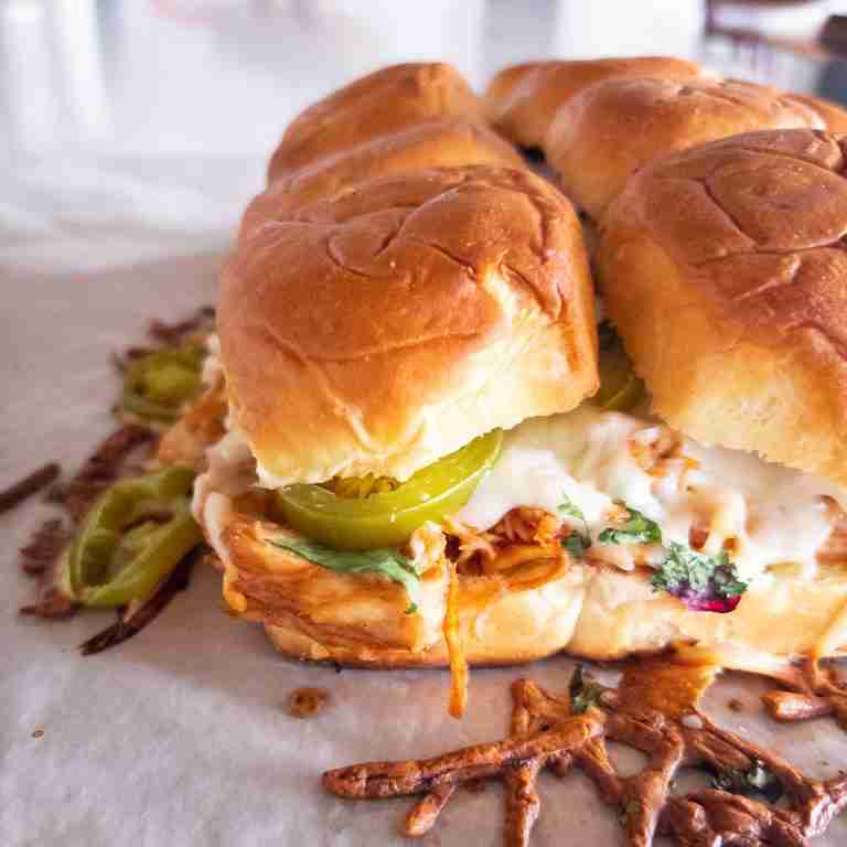 Barbeque Chicken Sliders - Saucy. Extra Cheesy. So EASY.