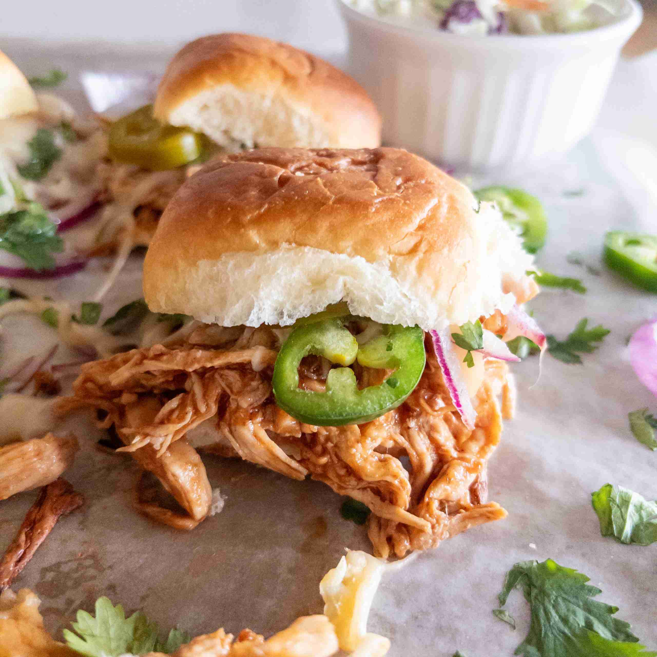 Barbeque Chicken Sliders - Saucy. Extra Cheesy. So EASY.